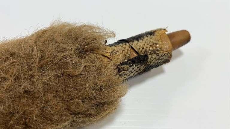 Peace pipe with clay bison head, snake skin wrapped pipe stem, fur ...