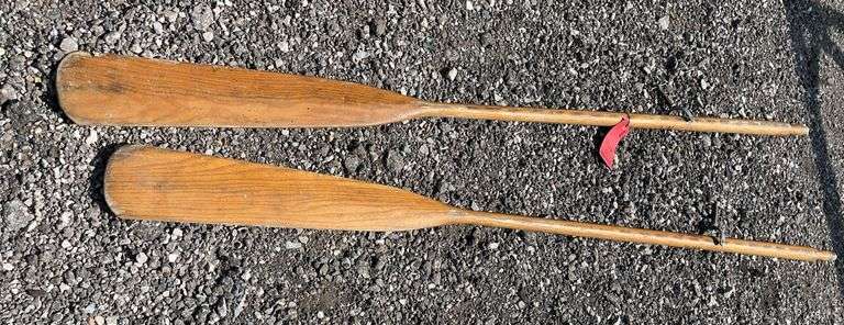(2) Wood boating oars, 7'L, good - Albrecht Auction Service
