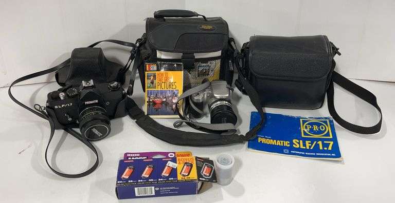 Promatic SLF/1.7 Older Camera, (3) Rolls of film; Olympus Camedia C ...