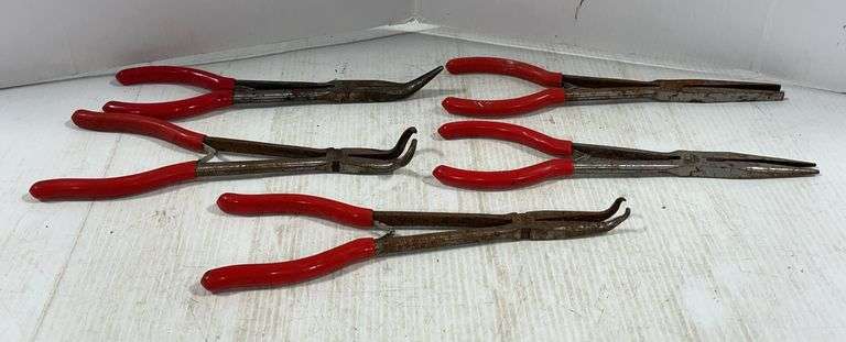 (5) MAC long handle needle nose pliers, some rust, up to 11 1/2"L, in ...