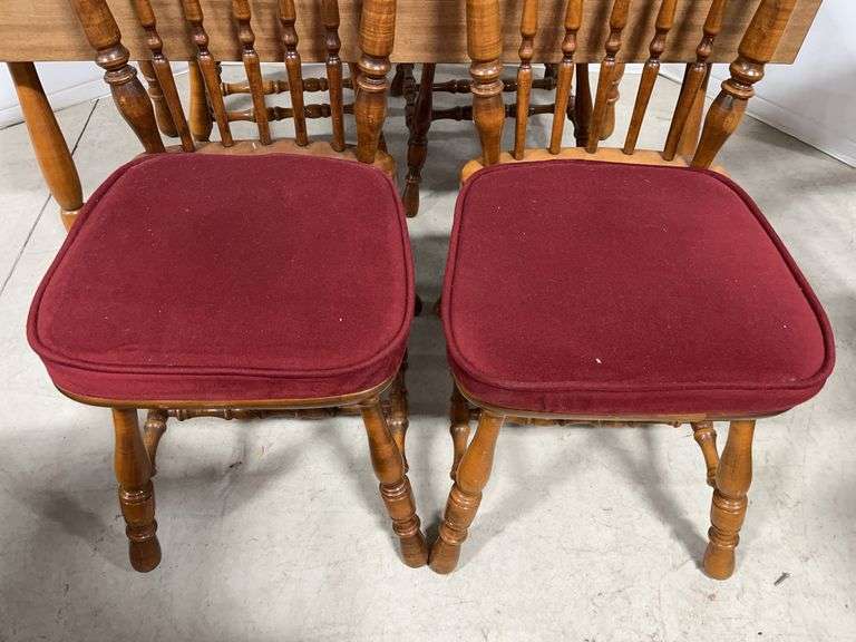 Kitchen table with wing extensions and (4) Maple chairs with attached ...