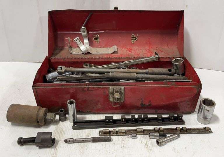 Tool box with various sockets, breaker bars, and extensions, case- 20"W ...