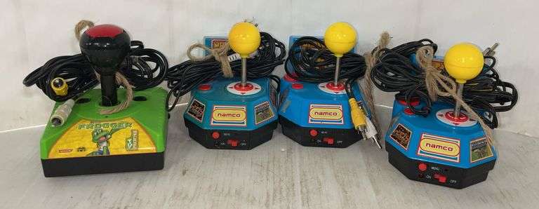 (4) Older arcade TV joysticks with pre-loaded games, include: 3- Namco ...