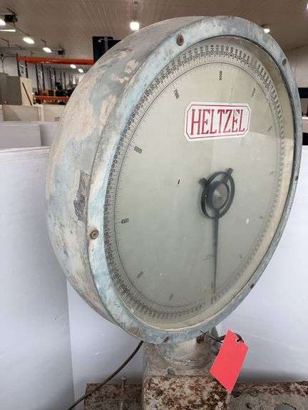 Heltzel scale head, 37"W x 60"H, rusty/wear - Albrecht Auction Service