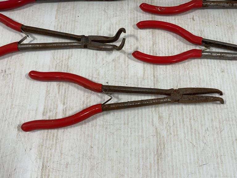 (5) MAC long handle needle nose pliers, some rust, up to 11 1/2"L, in ...