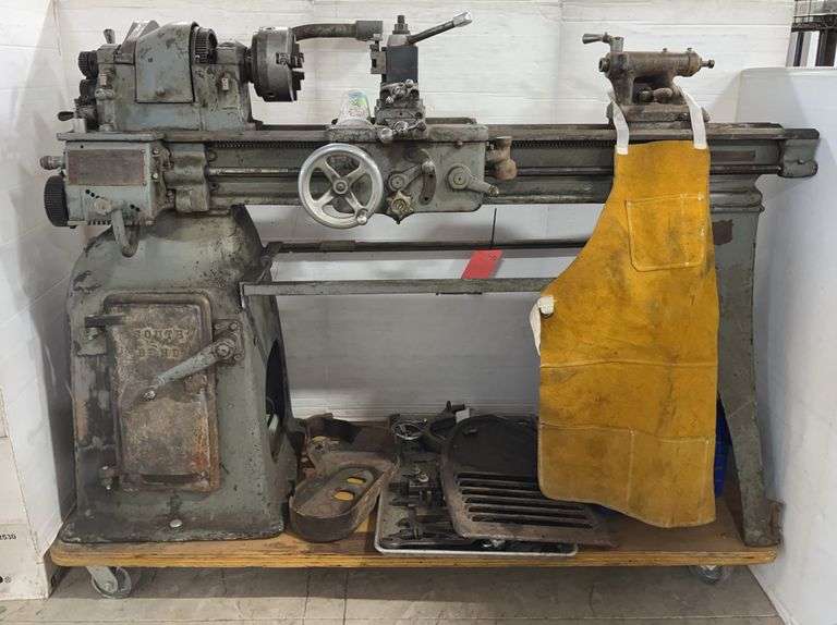 Metal lathe and accessories, may need some TLC, on mobile base, 64"W ...
