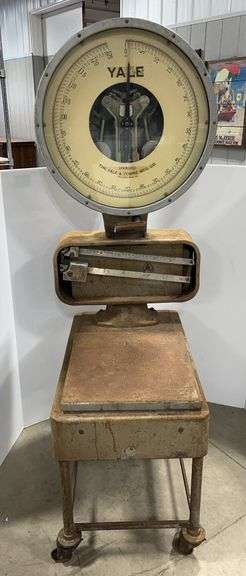 Yale scale, 24"W x 66"H, works, rusty - Albrecht Auction Service