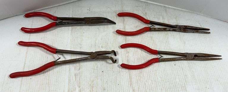 (5) MAC long handle needle nose pliers, some rust, up to 11 1/2"L, in ...