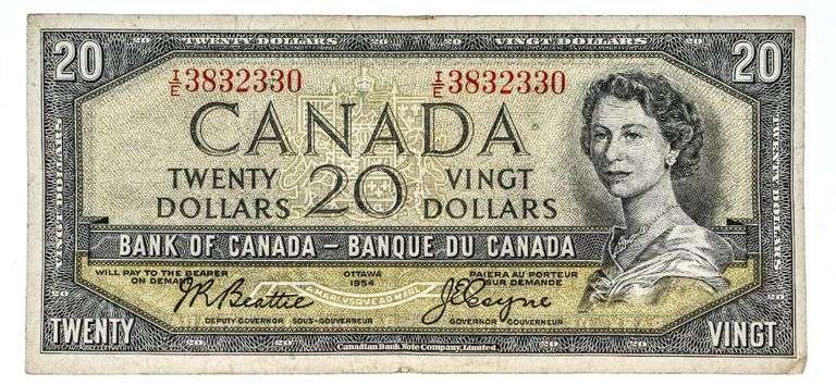 Bank of Canada 1954 $20 Modified Portrait - The Auction Vault