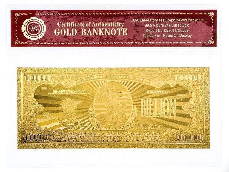 USA 24kt Gold Bank Note - One Million Dollars - The Auction Vault