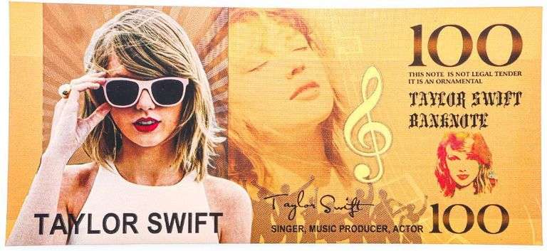 TAYLOR SWIFT Golden Collectible Banknote 100 .999 Fine Gold Foil ...