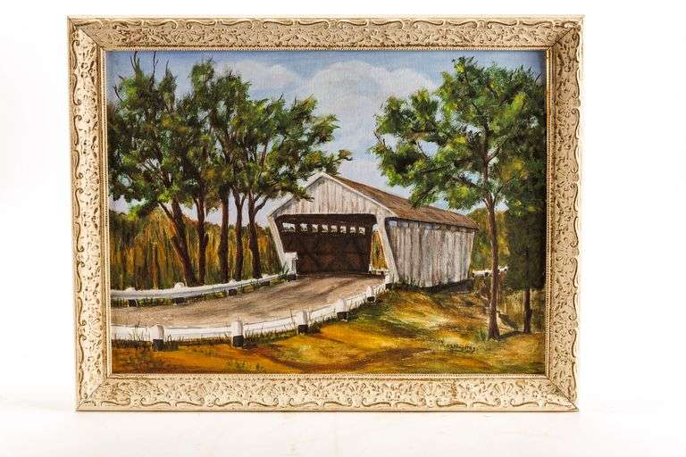 Original Painting of Kirker Bridge in Adams County Ohio - Auction Ohio