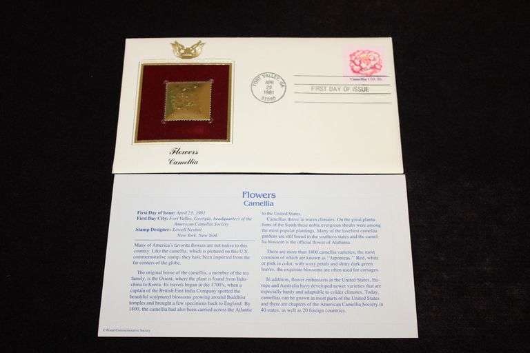 24K Gold 1981 Camellia First Day Issue Stamp - Auction Ohio