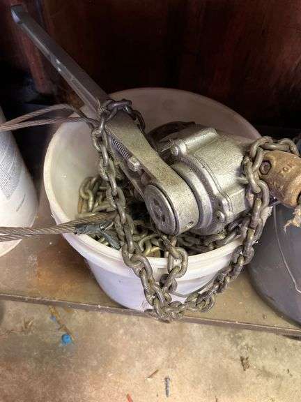 Bucket with Chain and Hoist - Auction Ohio