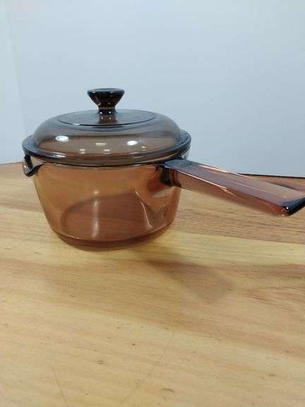 Pyrex Corning Visionware Amber Glass Sauce Pot and Lid - Auction Ohio