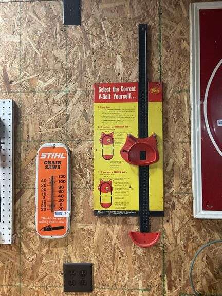 Stihl Thermometer, Gates V-belt Measure, Kendall Sign - Auction Ohio