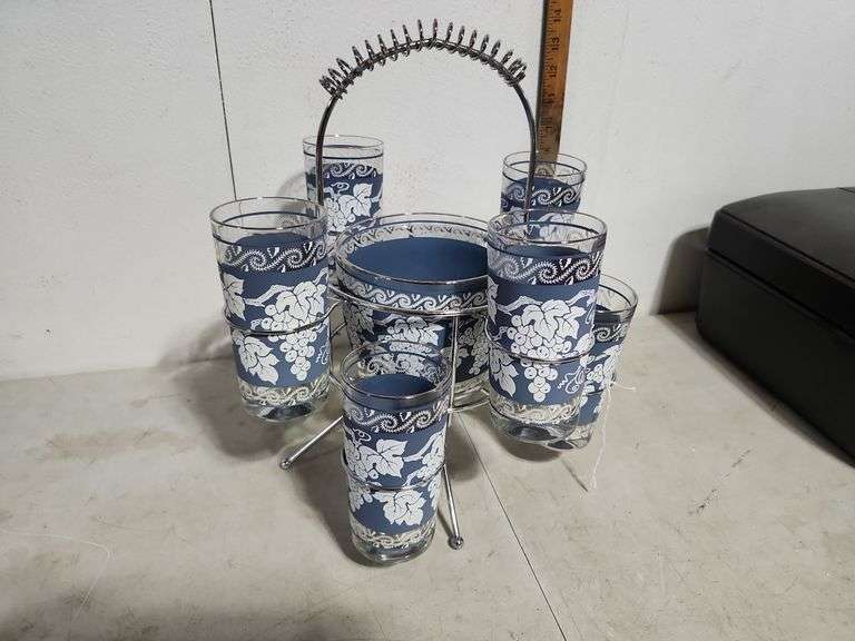1960s Hazel Atlas Highball Tumble Glasses, Ice Bucket, & Rack - Auction ...