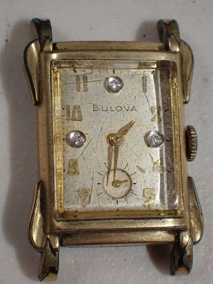 10K Rolled Gold Plate BULOVA L3 Wind up 3 Diamond & Curved Crystal ...