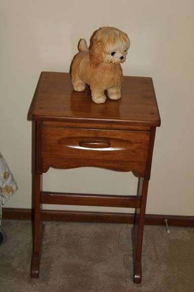 Vermont Maple Bedside Table & Dog Figure - Auction Ohio