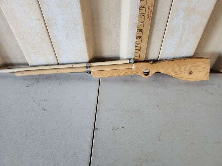 Hand Carved Play Gun Wooden 34in - Auction Ohio