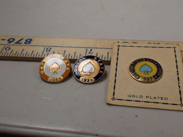 3 THREE small 1930's pins from Ohio State & Western States Championship ...