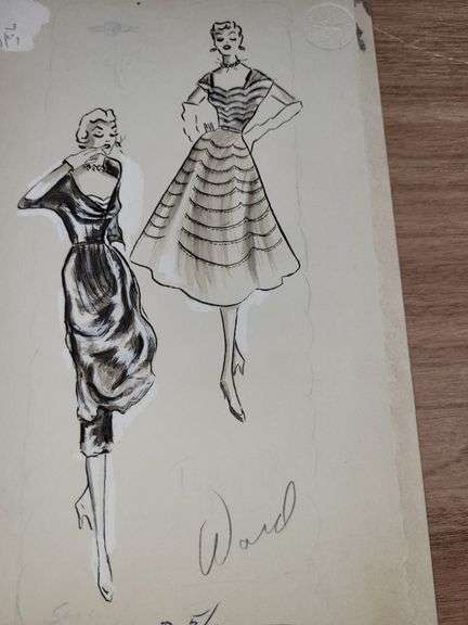 Five Hand Drawing Fashion Designs. Very nice Find! - Auction Ohio