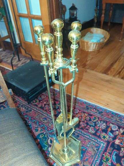 Vintage Fireplace Brass Tools with Stand - Auction Ohio