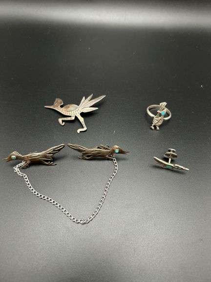 Native American Sterling Road Runner Pieces - Auction Ohio
