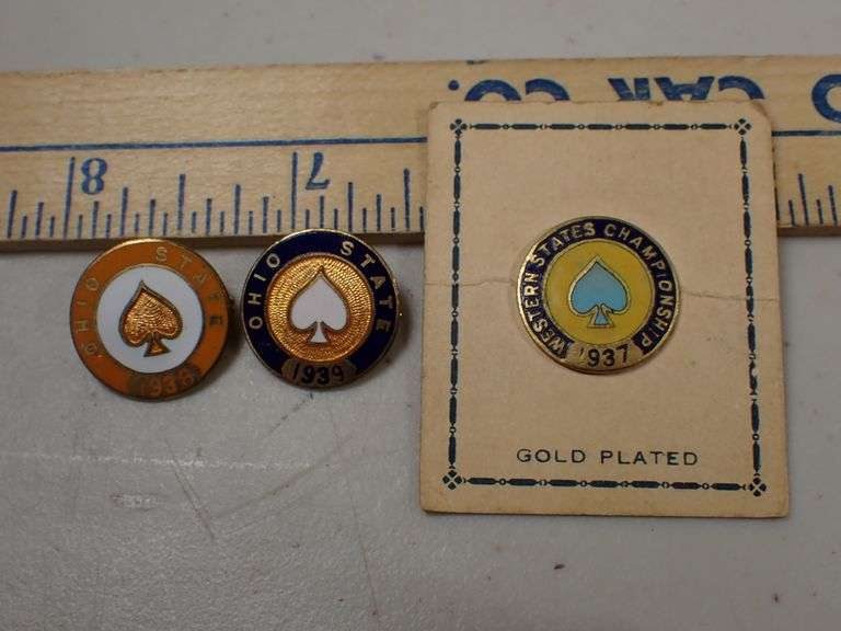 3 THREE small 1930's pins from Ohio State & Western States Championship ...