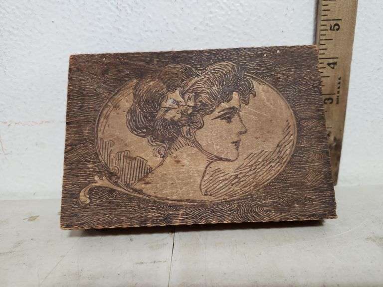 Vtg. Pyrography Burnt Wooden Box - Auction Ohio