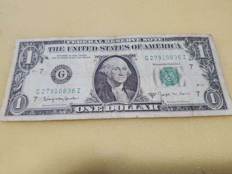 Series 1963 B $1 Signed Joseph W Barr ''Barr Dollars'' - Auction Ohio