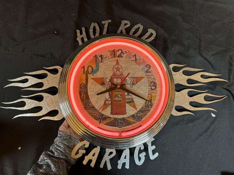 Hot Rod Garage Neon Clock - Auction Ohio