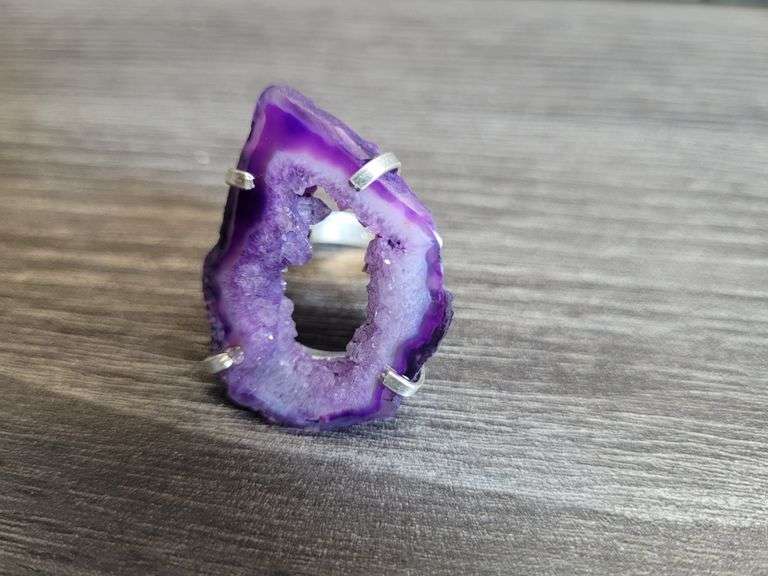 Purple Geo Stone Ring - Silve .925 Marked - Auction Ohio