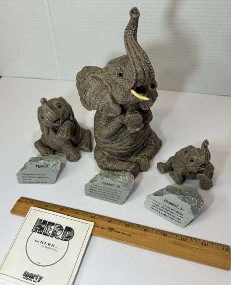 The Herd Martha Carey Elephant Figurines ~Peanut, Jr & Sr - Auction Ohio