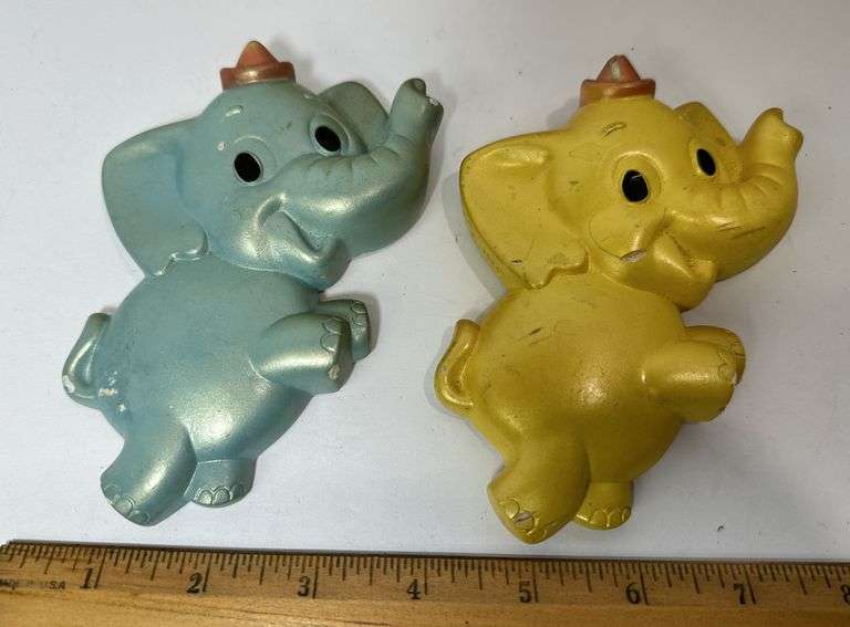 Miller Studio Chalkware Pearl Yellow & Baby Blue Elephant Wall Art ...