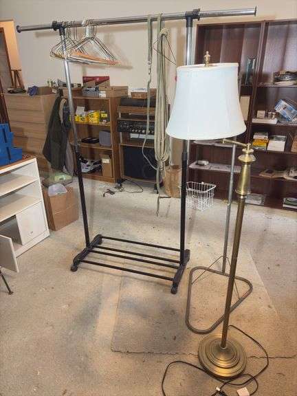 Two Clothes Racks and Brass Floor Lamp - Auction Ohio