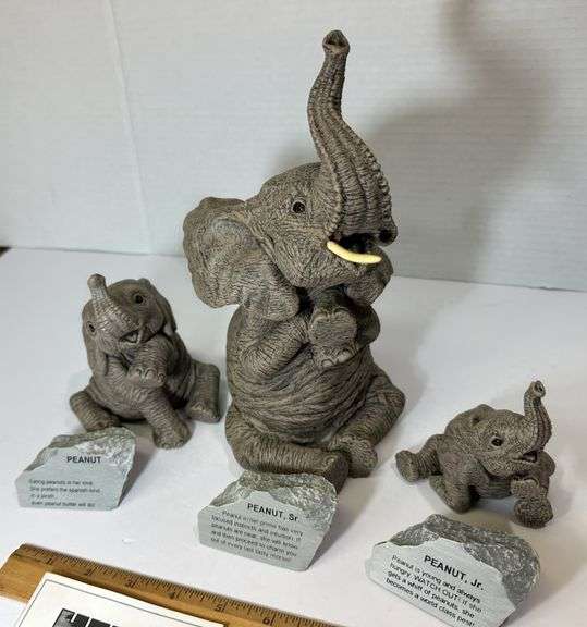 The Herd Martha Carey Elephant Figurines ~Peanut, Jr & Sr - Auction Ohio