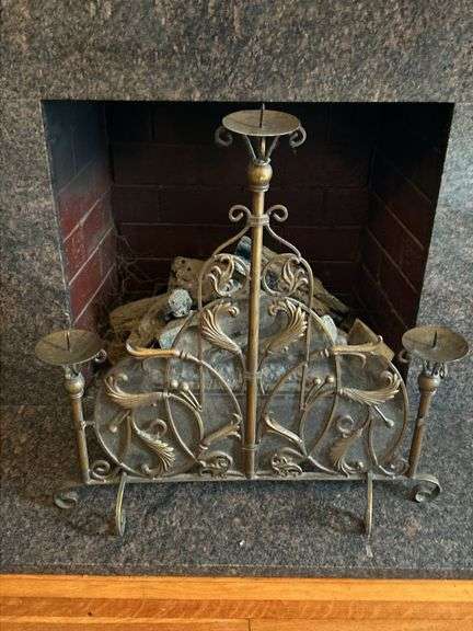 Fireplace screen with candle sconces - Auction Ohio