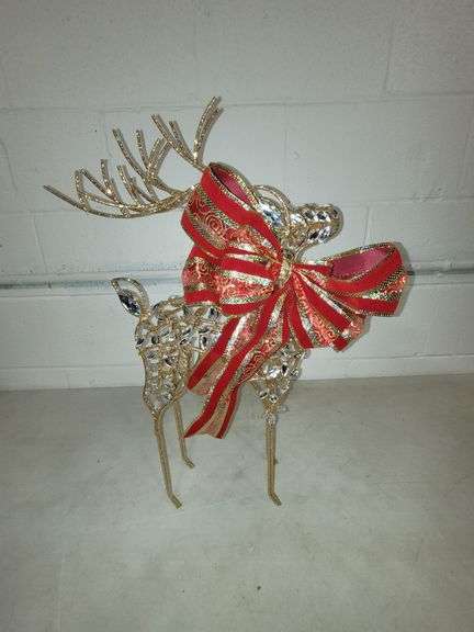 Christmas Deer with Red and Silver Ribbon Bow around Neck. - Auction Ohio