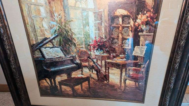 Framed Grand Piano Parlor room Print - Auction Ohio