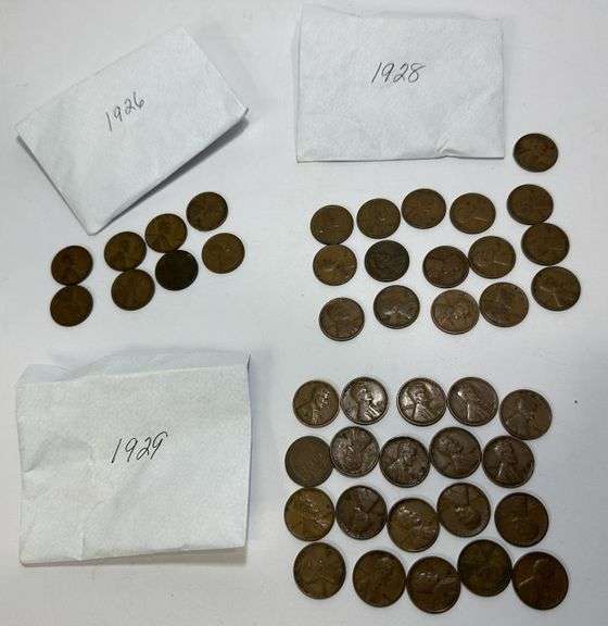 Vintage Penny Coins ~ 1926, 1928, 1929 Wheat Pennies - Auction Ohio