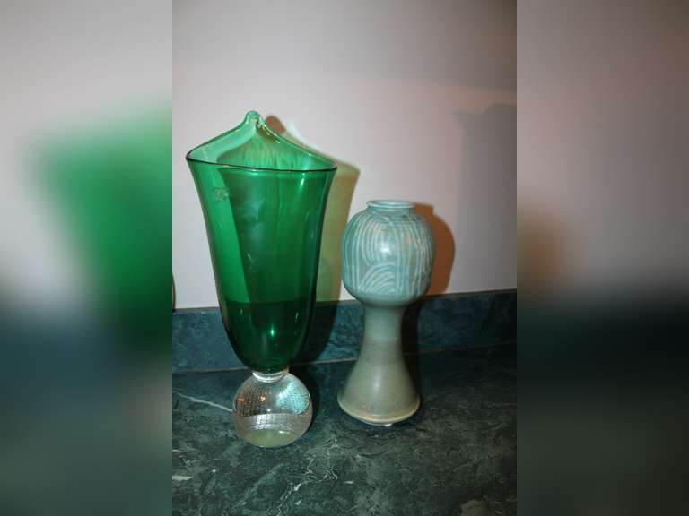 MCM Glass Vase & Pottery Vase - Auction Ohio