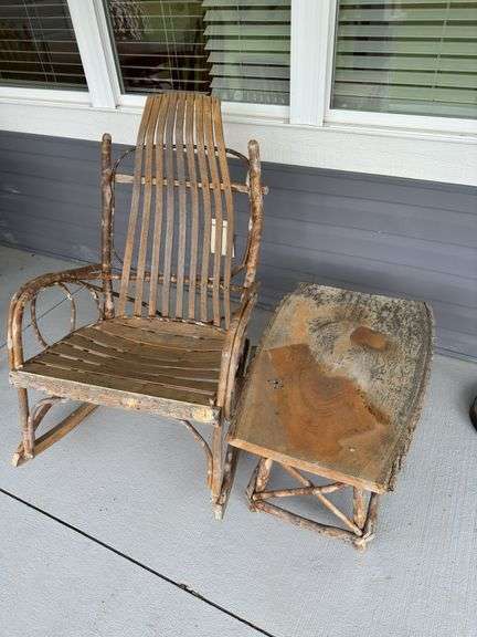 Amish Made Twig + Branch Rocker + table - Auction Ohio