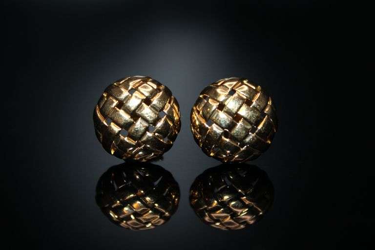 Tiffany & Co. 18K Gold Basket Weave Earrings - Auction Ohio