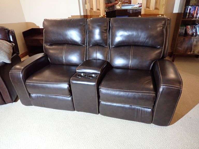Power Recline Leather Loveseat with Console - Works perfect. No ...