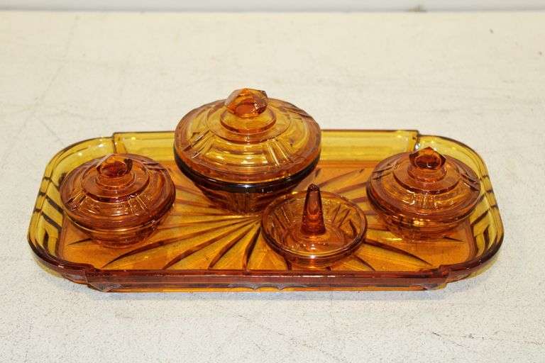 Art Deco Amber Glass Dresser Set - Auction Ohio