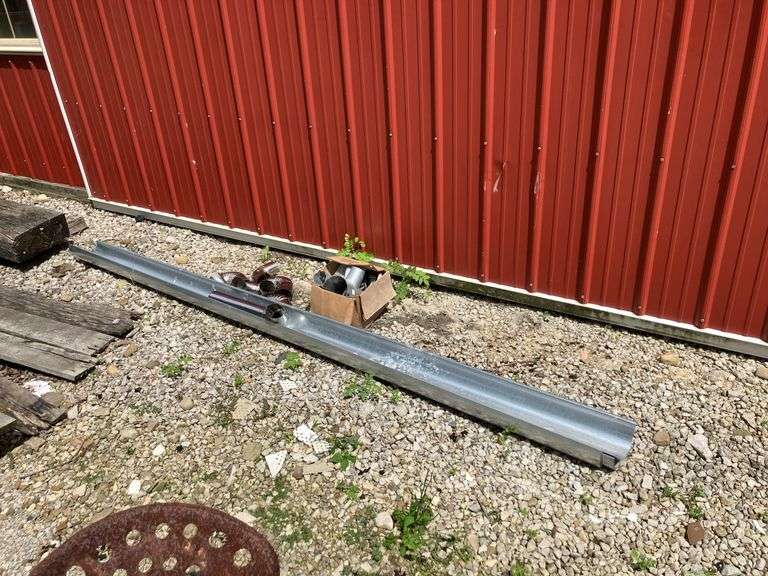 Five pieces of galvanized, gutter and accessories 10 foot sections ...
