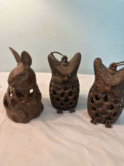 Cast metal owls + bunny - Auction Ohio