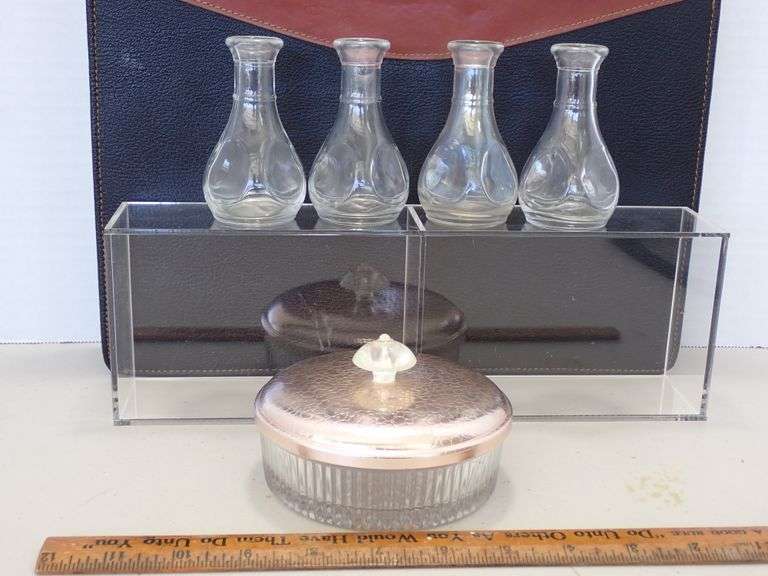 FOUR MINI LIBBY VASES & GLASS POWDER PUFF - MINT CONDITION - Auction Ohio