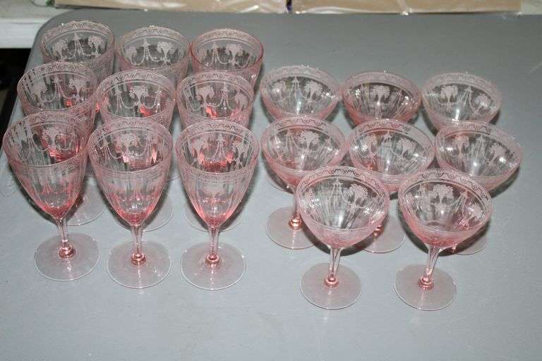 Heisey Rose Depression Glass Stemware - Auction Ohio